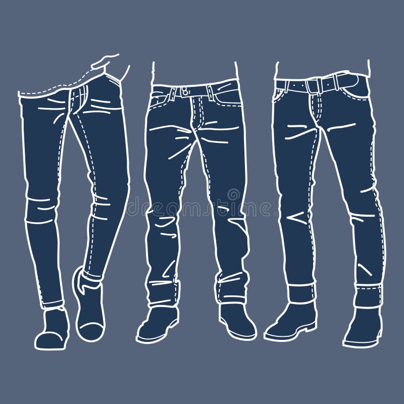 Hand Drawn Fashion Collection of Men S Jeans. Vector Illustration Stock ...