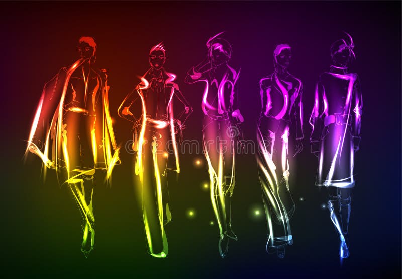 Hand-drawn Fashion Model from a Neon. a Light Girl`s Stock Vector ...