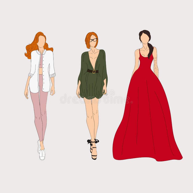 Hand Drawn Fashion Models. Sketch Stock Vector - Illustration of ...