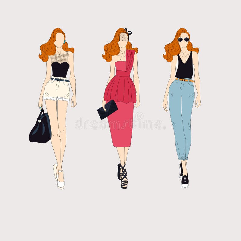 Hand drawn fashion models. stock vector. Illustration of female - 51598670