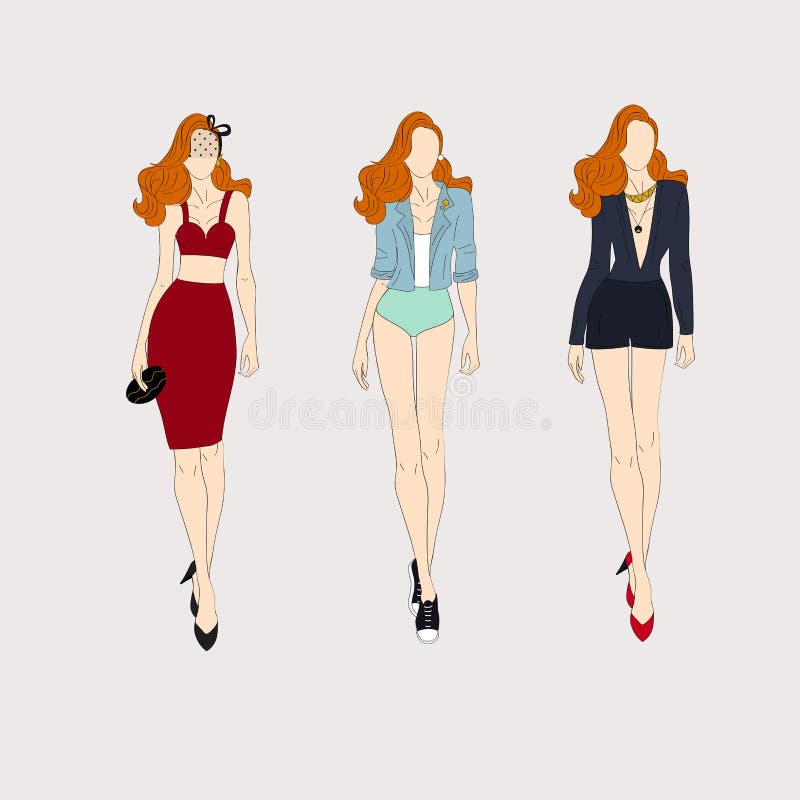 Hand drawn fashion models. stock vector. Illustration of female - 51598670