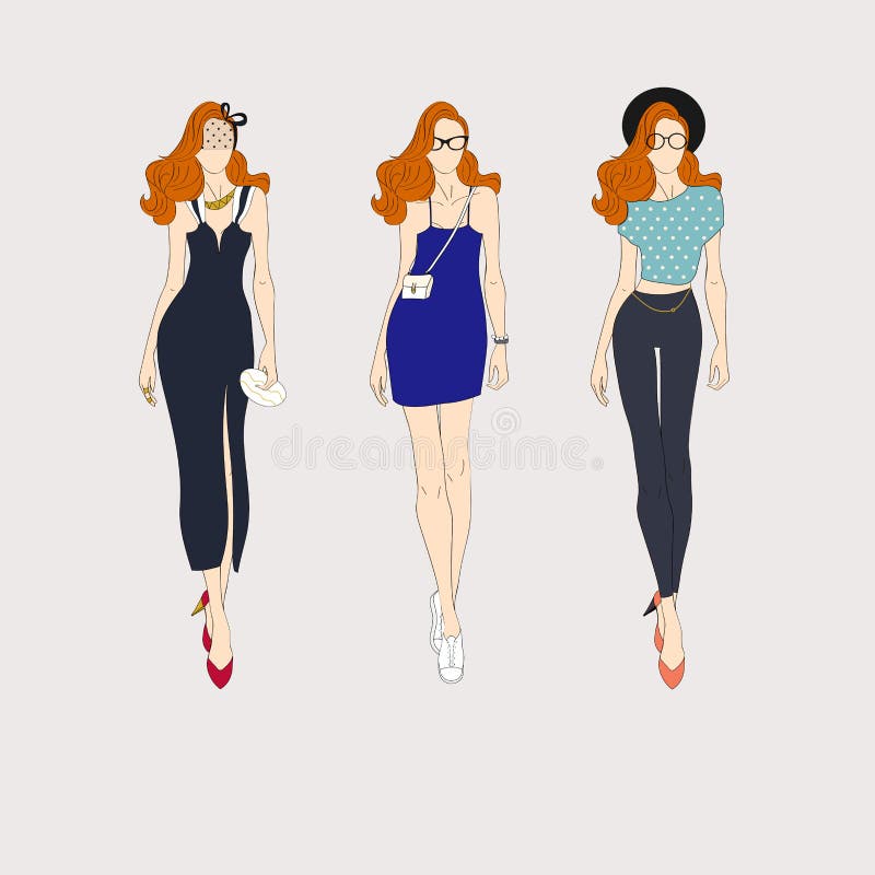 Hand drawn fashion models. stock vector. Illustration of cute - 57881497