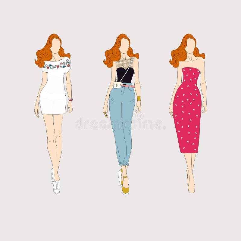 Hand drawn fashion models. stock vector. Illustration of drawing - 57881523