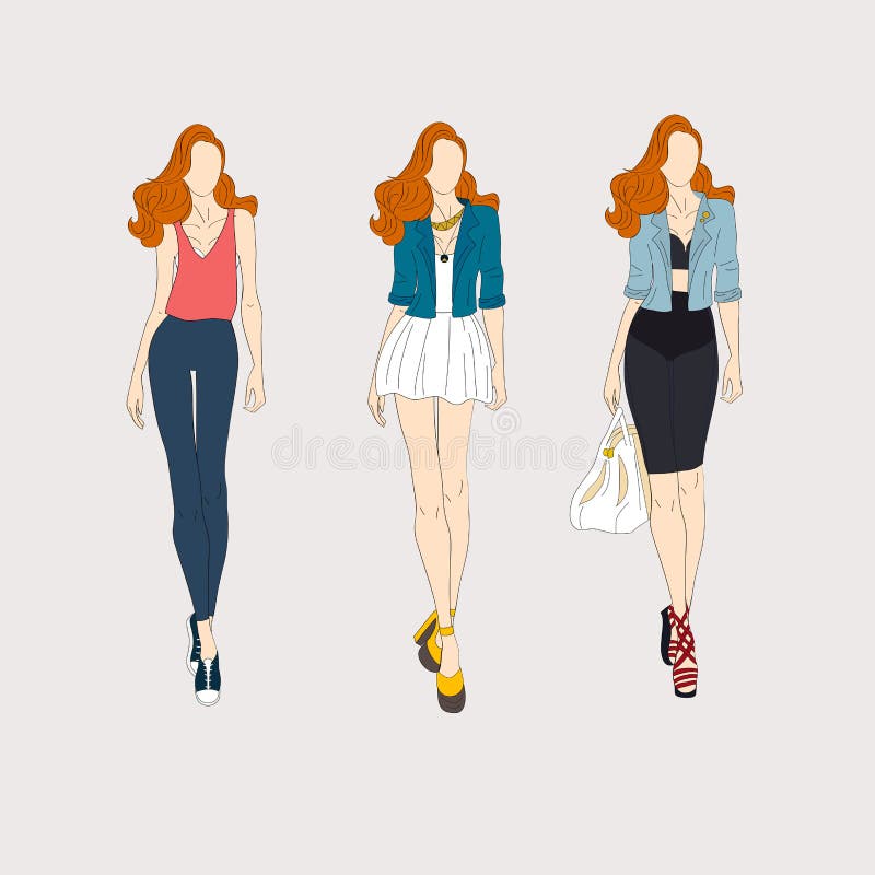 Hand drawn fashion models. stock vector. Illustration of beautiful ...