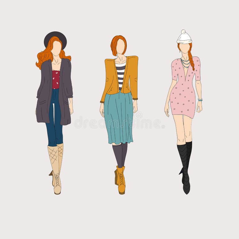 Hand drawn fashion models. stock vector. Illustration of clothes - 61015169
