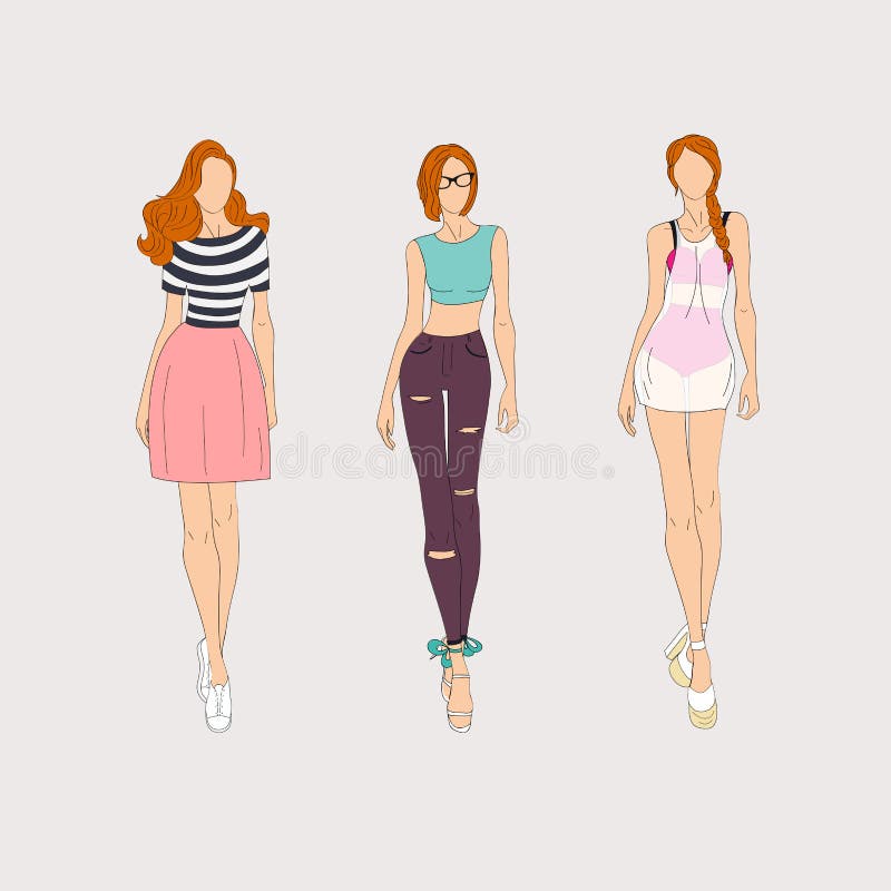 Hand Drawn Fashion Models. Vector Illustration. Stock Vector ...