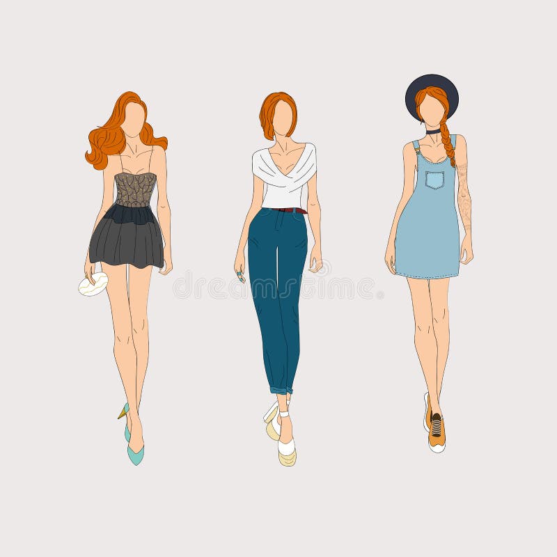Hand Drawn Fashion Models. Vector Illustration. Stock Vector ...