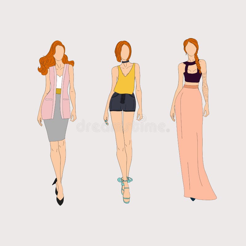 Hand drawn fashion models. stock vector. Illustration of costume - 70485040