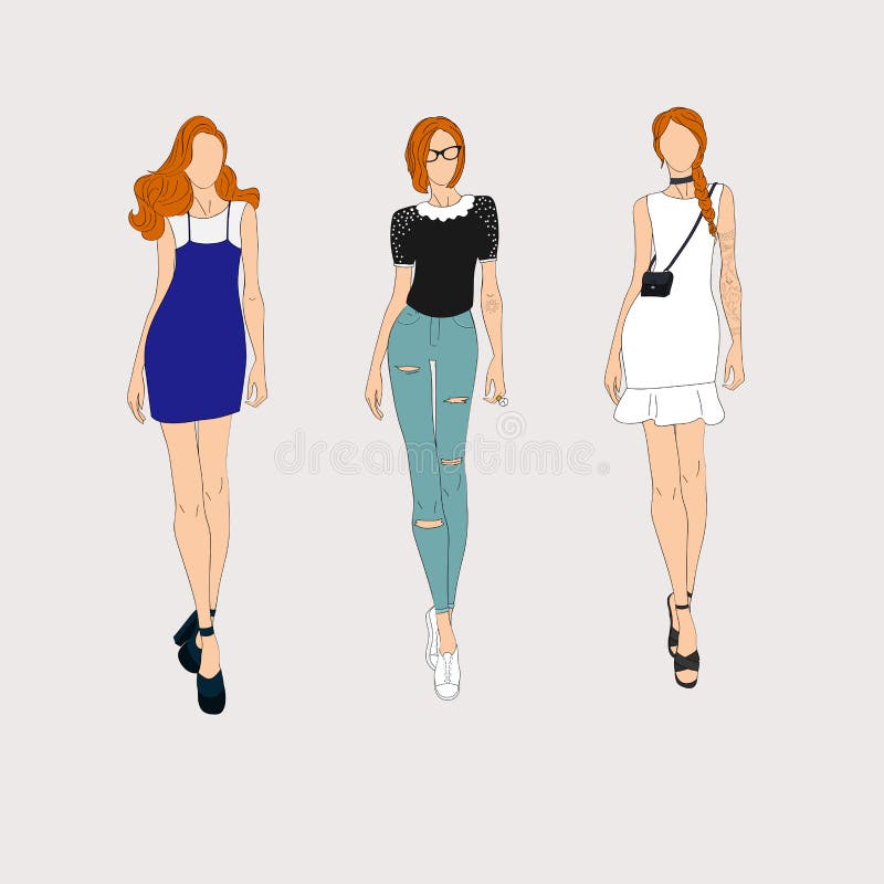 Hand drawn fashion models. stock vector. Illustration of blond - 73584922