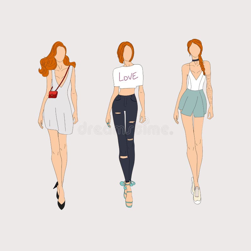 Hand drawn fashion models. stock vector. Illustration of drawing - 73584952