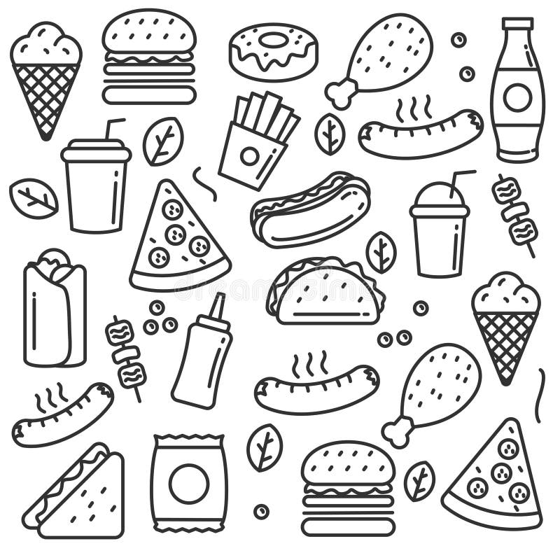 Set of Fast Food Vector Illustration with Line Design Stock Vector ... Set of Fast Food Vector Illustration with Line Design Stock Vector ...