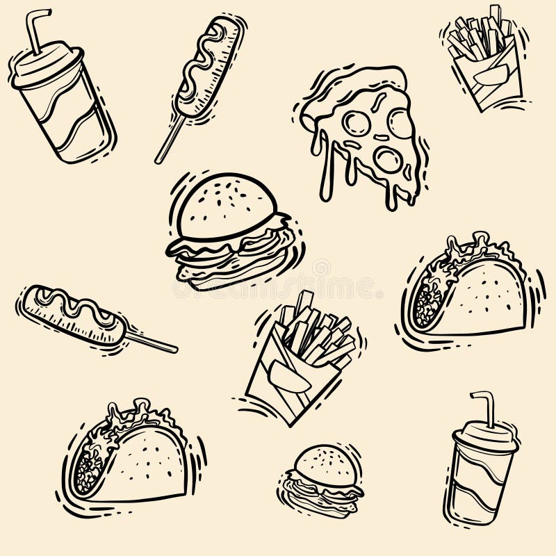 Hand-drawn Fast Food Set Illustration. Sketch Vector Illustration Stock ...