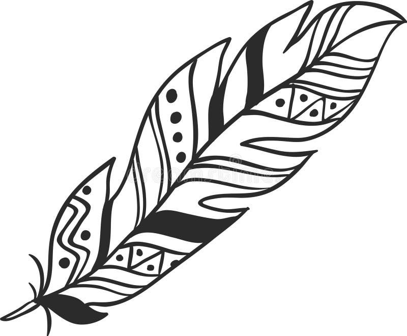 Hand Drawn Feather with Intricate Boho Patterns Symbolizing Freedom ...