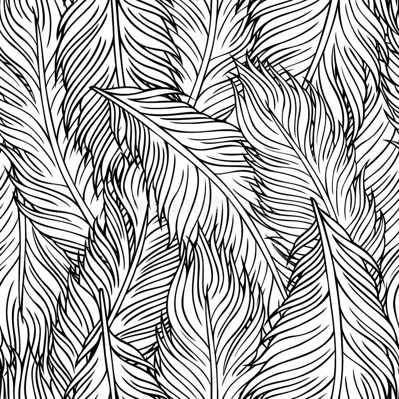 Vintage Seamless Pattern with Hand-drawn Feathers Stock Vector ...