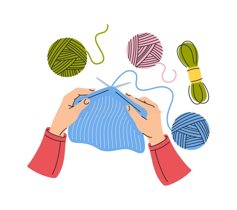 Hand-drawn Hands Knitting Using Needles Stock Illustration ...