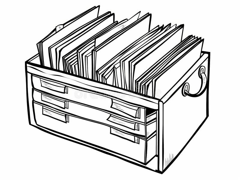 Hand-Drawn File Box with Documents Stock Image - Image of drawing ...