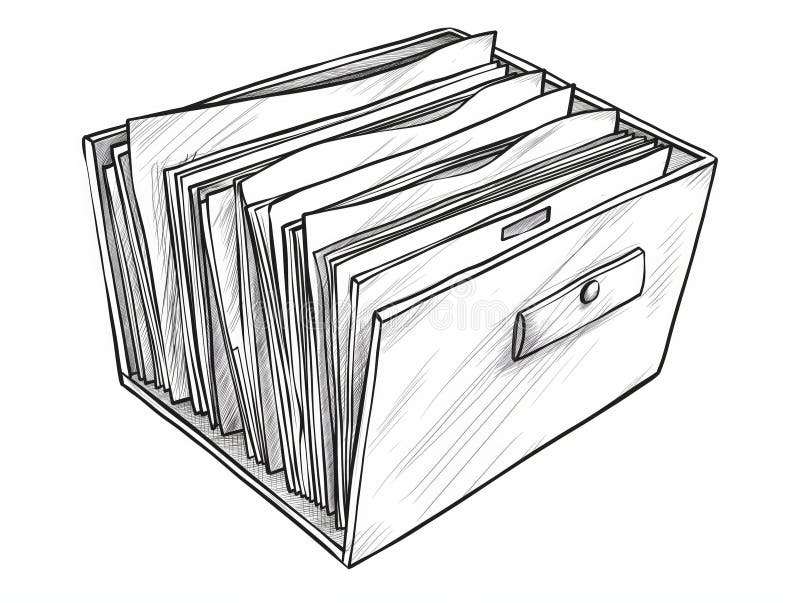 Hand-Drawn File Box with Documents Stock Image - Image of neat, files ...