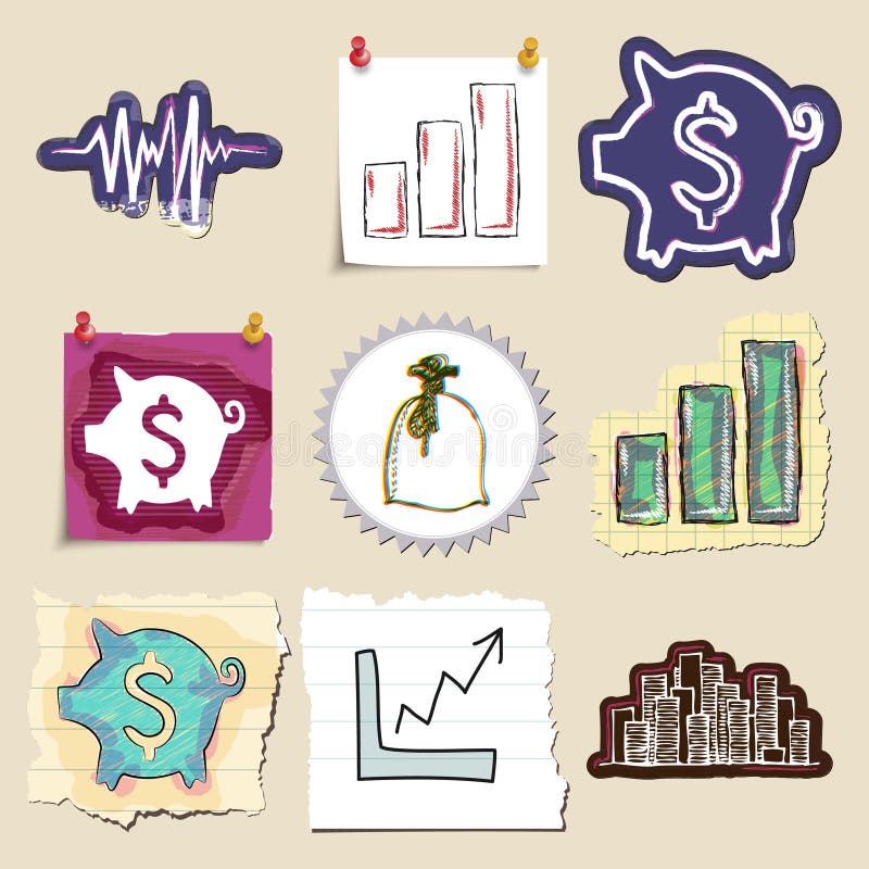 Hand Drawn Finance Emblems Set. Isolated Stock Vector - Illustration of ...