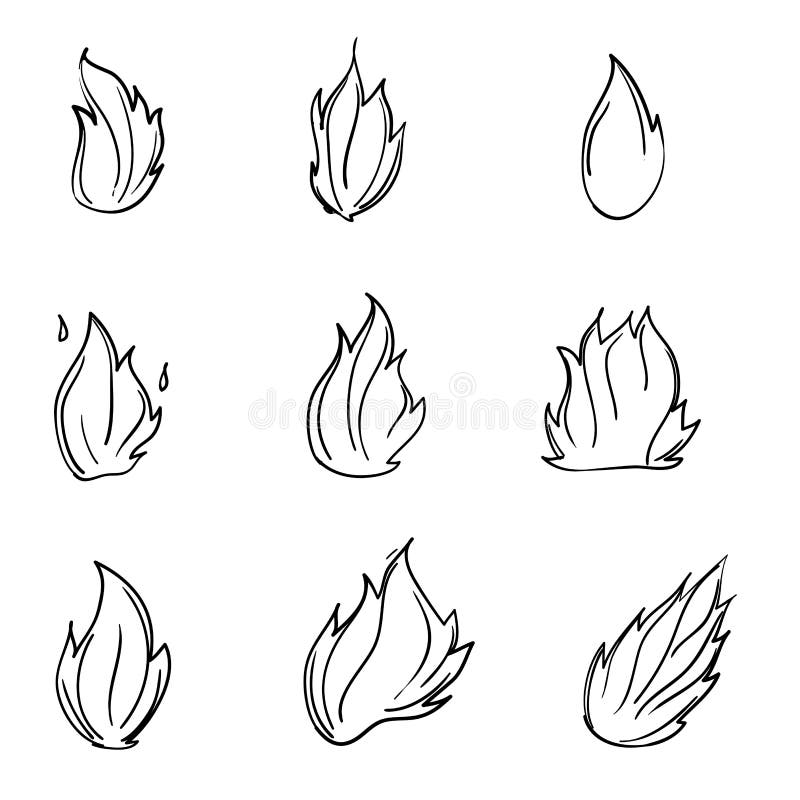 Hand Drawn Fire Flame Icon in Doodle Cartoon Style Stock Vector ...