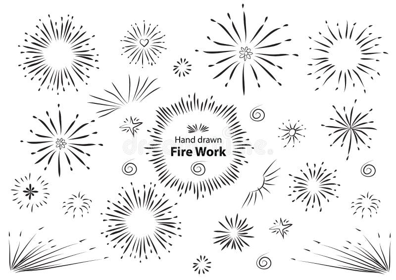 Hand Drawn Fire Work Element Design Stock Vector - Illustration of line ...