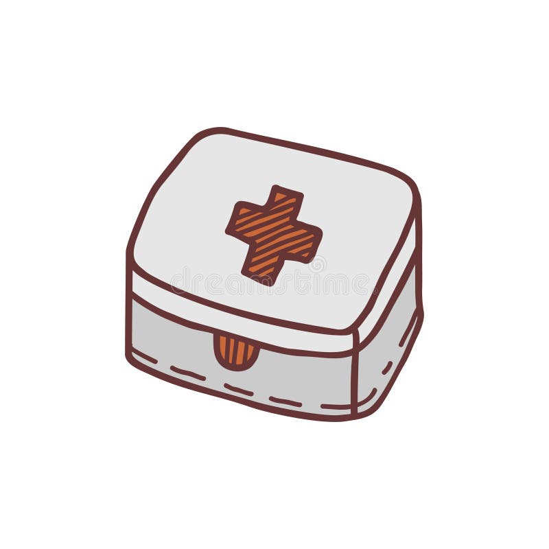 First Aid Kit Sketch Illustration. Medicine and Healthcare Hand Drawn ...
