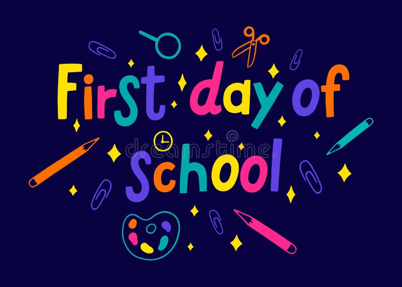 Hand Drawn First Day at School Template Vector Illustration. Stock ...