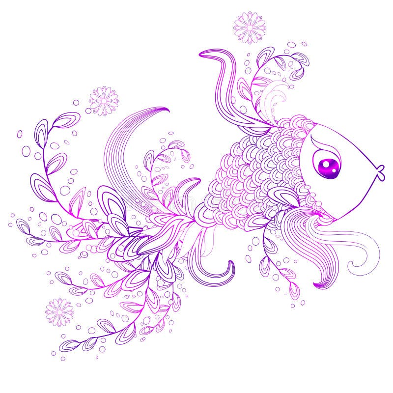 Hand Drawn Fish with Elements of a Flower Ornament Stock Vector ...