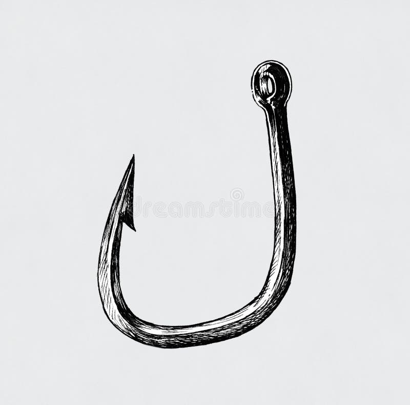 Hand Drawn Fish Hook Isolated Stock Illustration - Illustration of ...