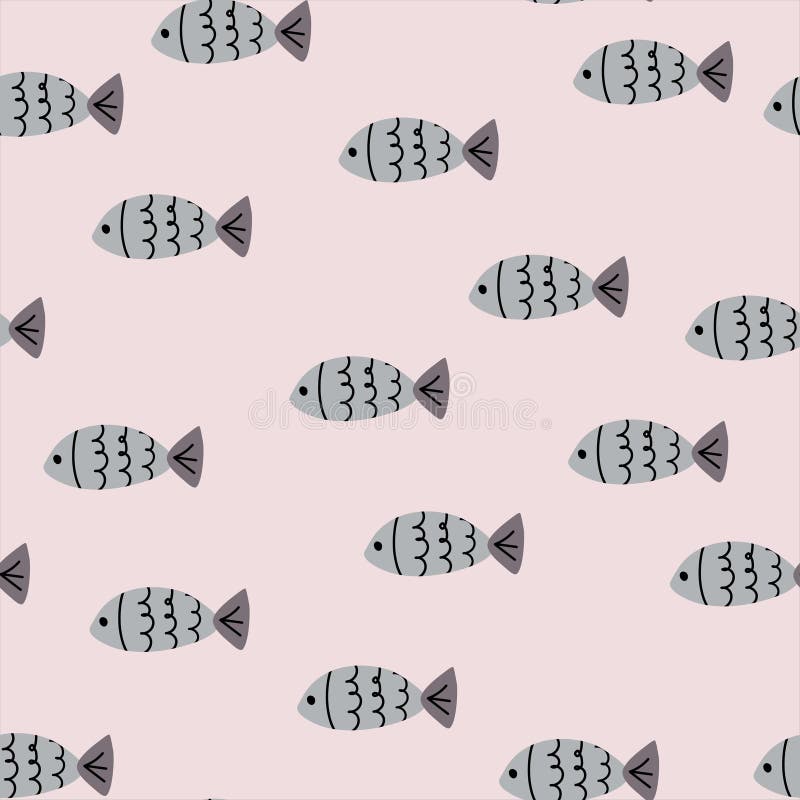 Hand Drawn Vector Seamless Cartoon Fish Pattern Stock Vector ...