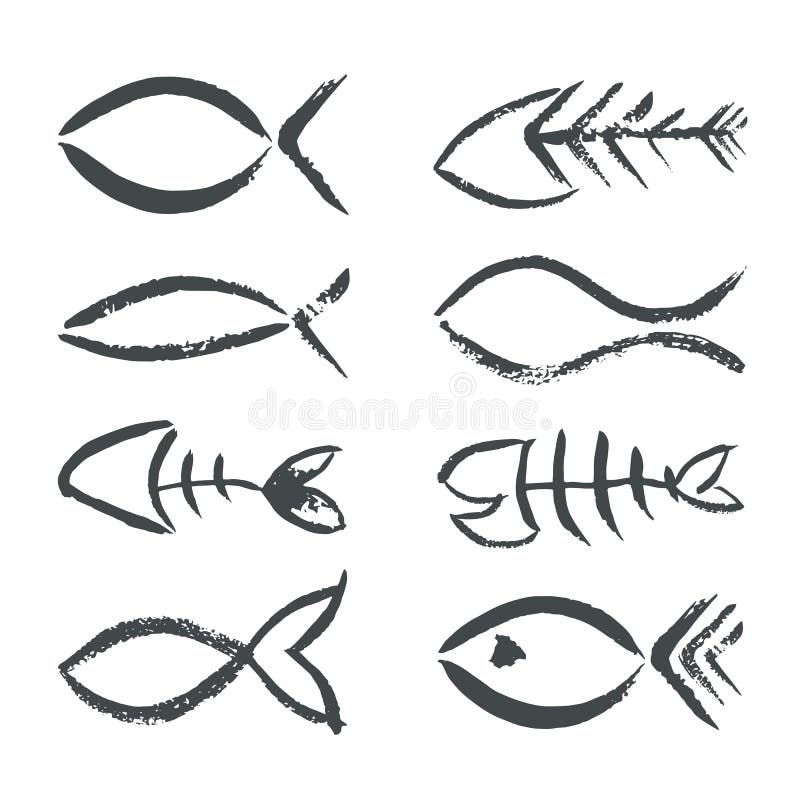 Hand drawn fish symbols stock vector. Illustration of drawn - 28801745