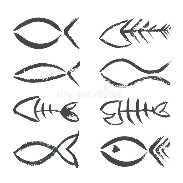 Hand drawn fish symbols stock vector. Illustration of drawn - 28801745