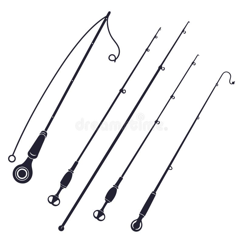 Hand-drawn Fishing Rod Silhouette Collection, Rod Vector Art Stock ...