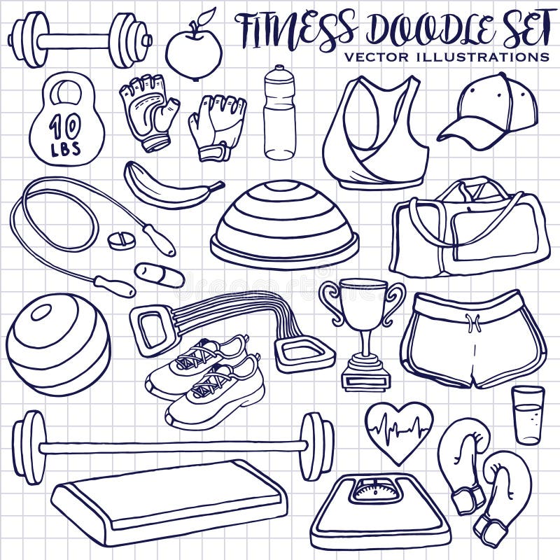 Hand Drawn Fitness Doodle Set. Vector Illustrations Stock Vector ...