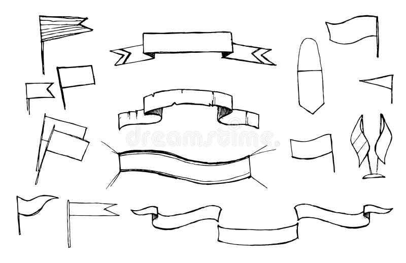 Hand Drawn Flags Set. Line Art Stock Illustration - Illustration of ...