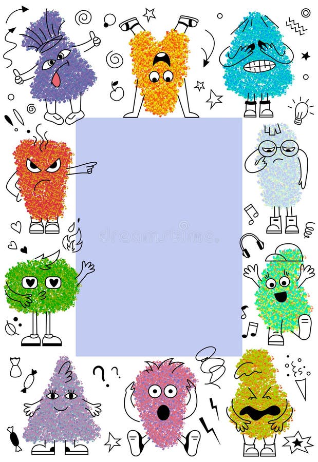 Hand Drawn Abstract Character Emotions Cartoon Frame Background Stock ...