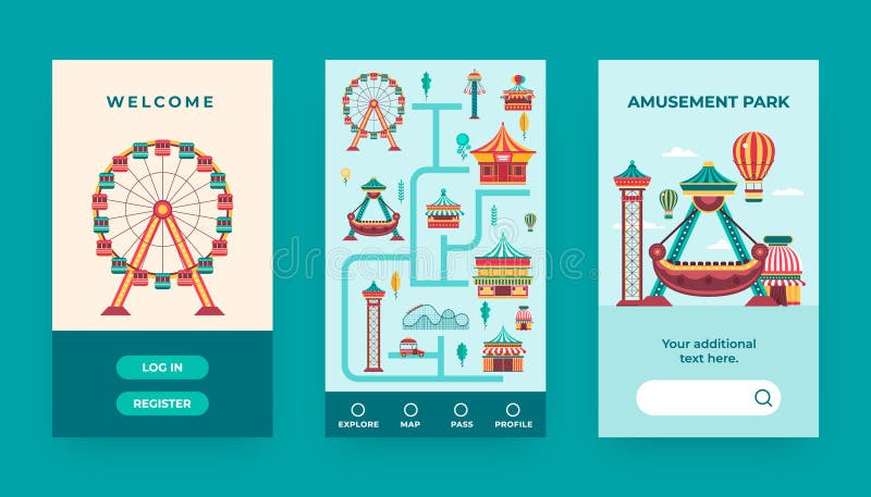 Hand Drawn Flat Amusement Park App Design Stock Illustration ...