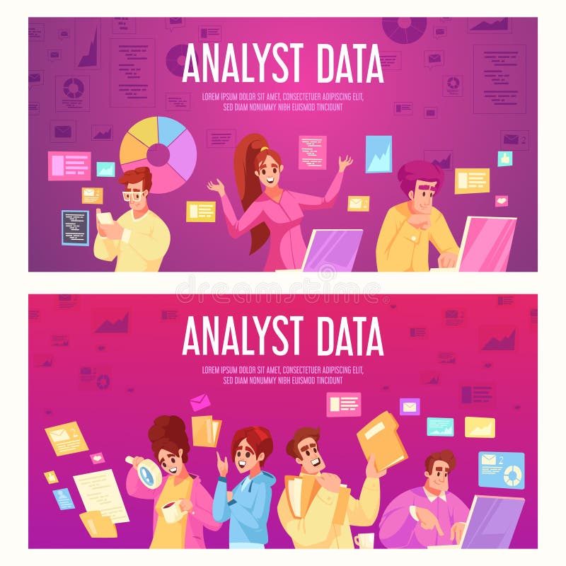 Hand Drawn Flat Analyst Data Banner Template Set Stock Illustration ...