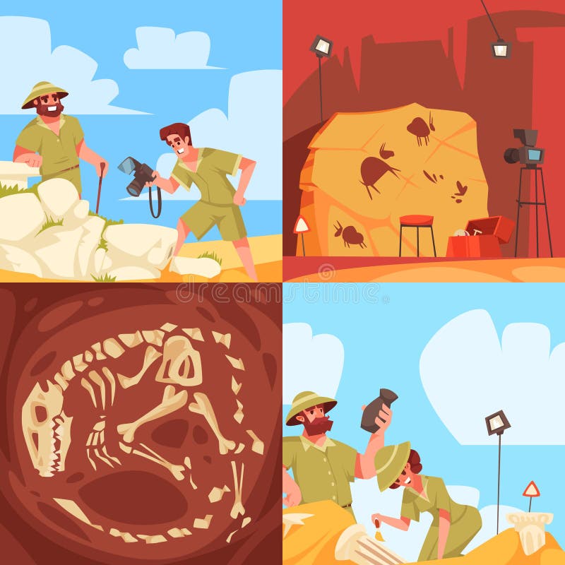 Hand Drawn Flat Archeology Illustration Set Stock Illustration ...