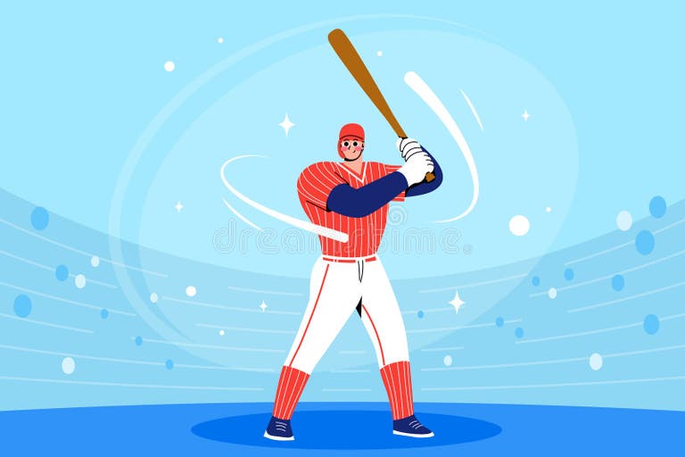 Hand Drawn Flat Baseball Player Composition Stock Illustration ...