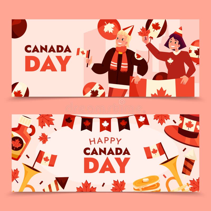 Hand Drawn Flat Canada Day Banner Set Stock Illustration - Illustration ...