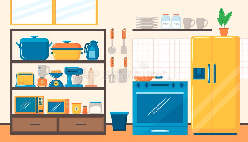 Hand Drawn Flat Cartoon Cooking Elements Composition Stock Illustration - Illustration of ...