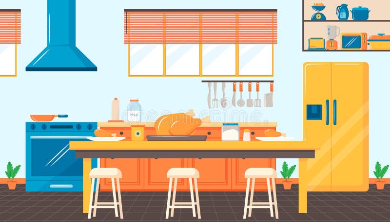 Hand Drawn Flat Cartoon Cooking Elements Composition Stock Illustration ...