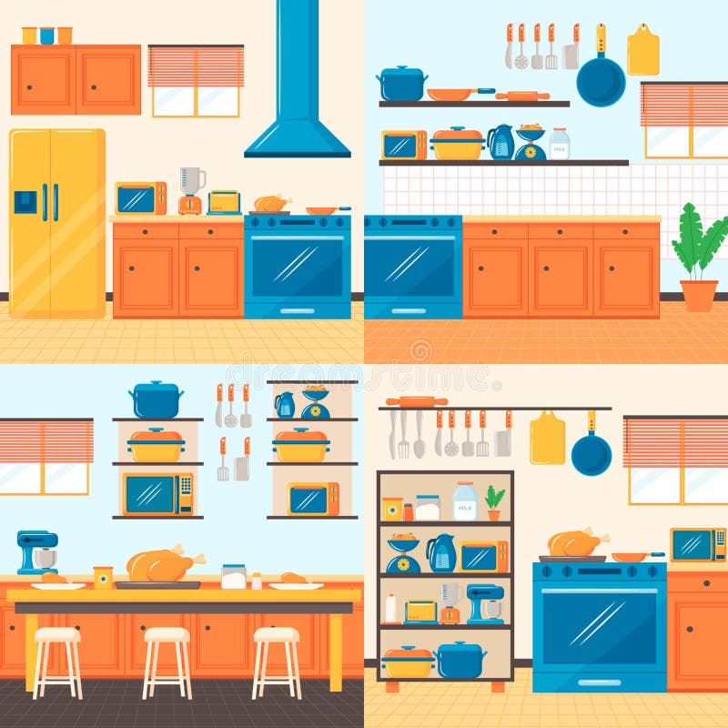 Hand Drawn Flat Cartoon Cooking Elements Composition Set Stock ...