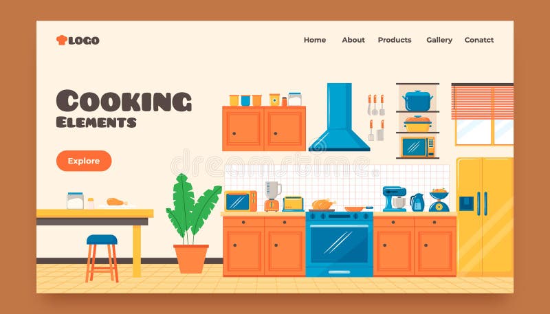 Hand Drawn Flat Cartoon Cooking Elements Landing Page Stock ...