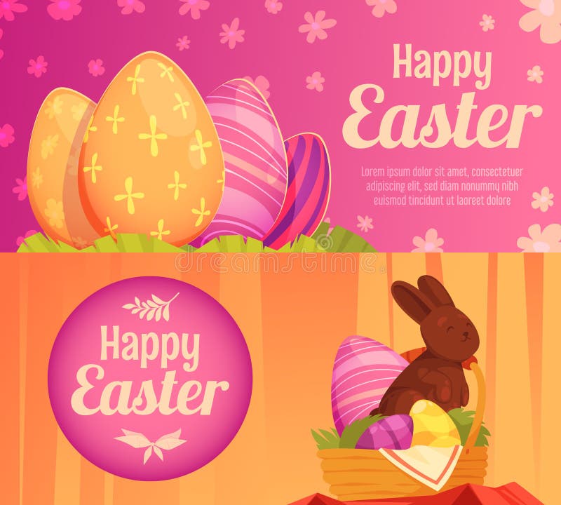 Hand Drawn Flat Cartoon Easter Horizontal Banner Template Collection ...