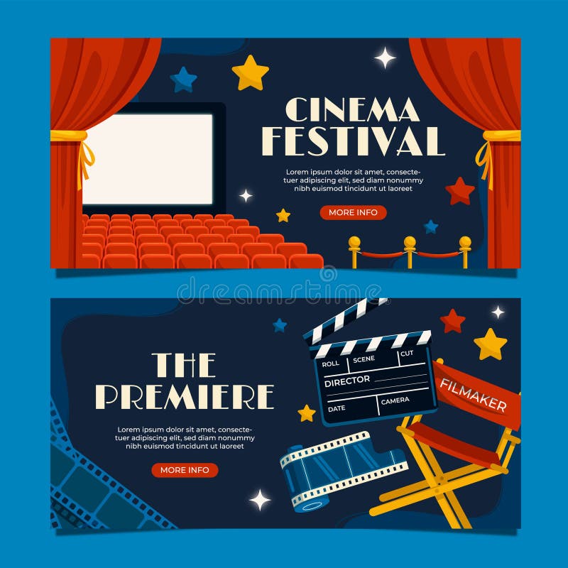 Hand Drawn Flat Cinema Horizontal Banner Template Set Stock ...
