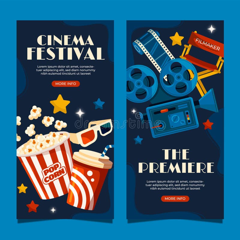 Hand Drawn Flat Cinema Vertical Banner Template Set Stock Illustration ...