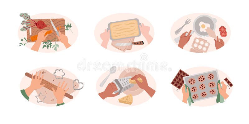 Hand Drawn Flat Cooking and Bakery Mini Illustration Set Stock ...