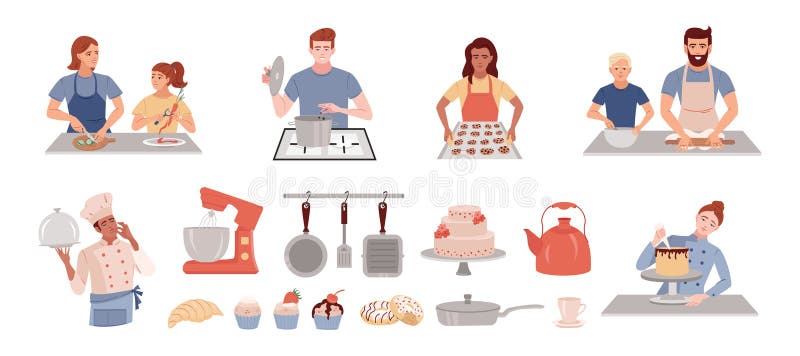 Hand Drawn Flat Cooking and Bakery Mini Illustration Set Stock ...