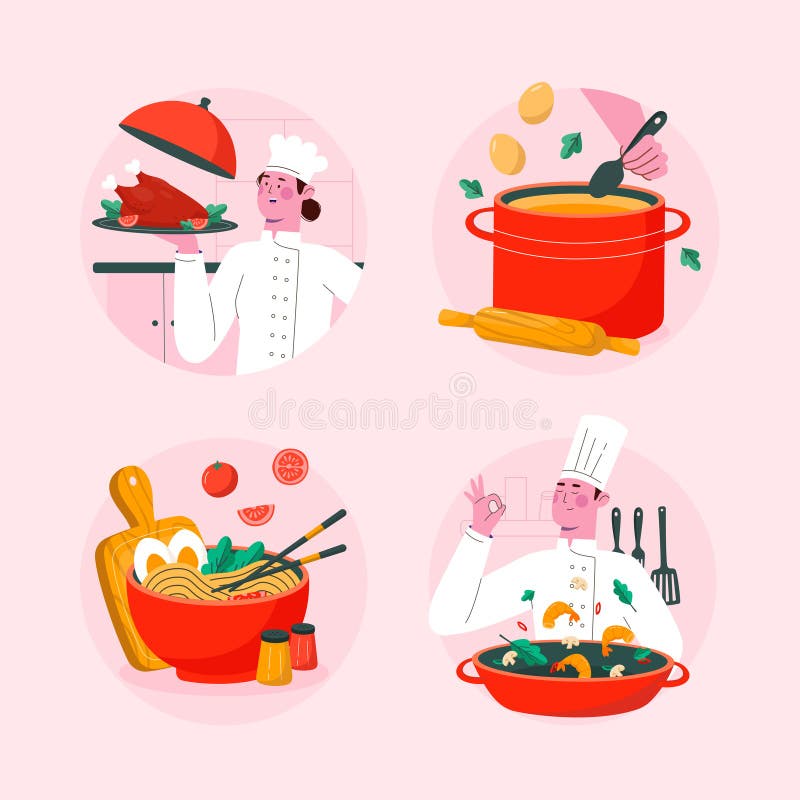 Hand Drawn Flat Cooking Mini Composition Set Stock Illustration ...